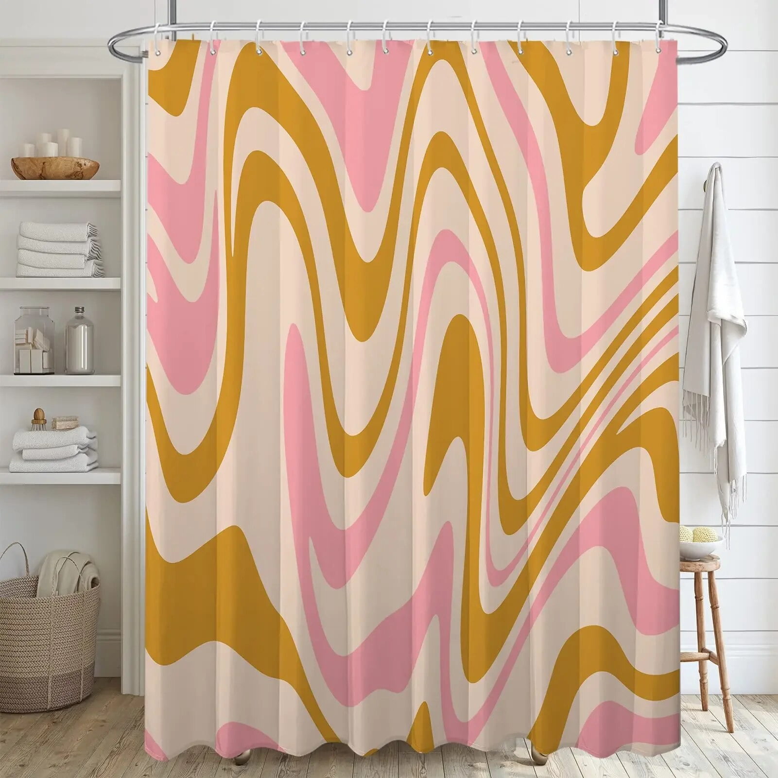Black&white Groovy Checkerboard Shower Curtain 70s Retro Abstract