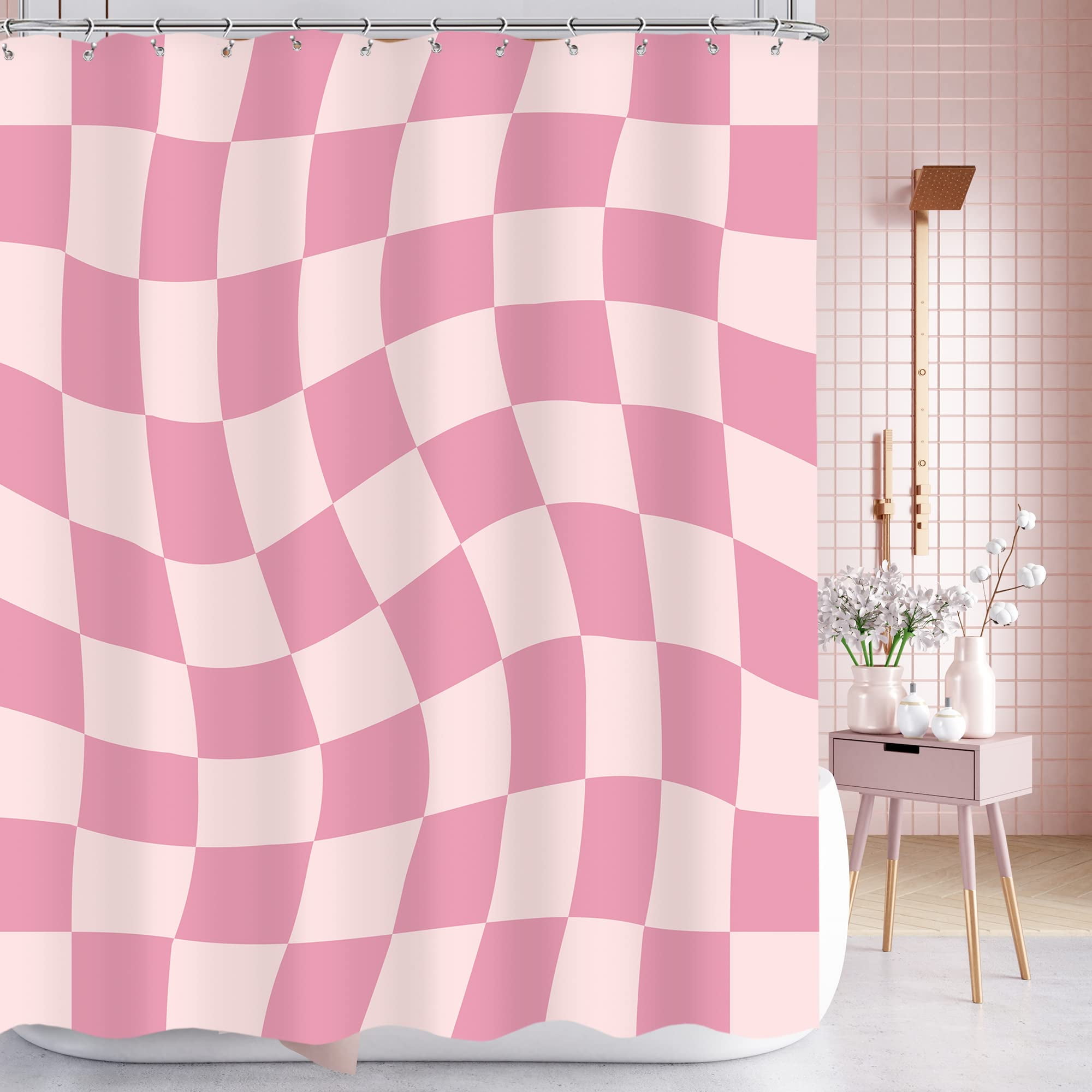 Black&white Groovy Checkerboard Shower Curtain 70s Retro Abstract