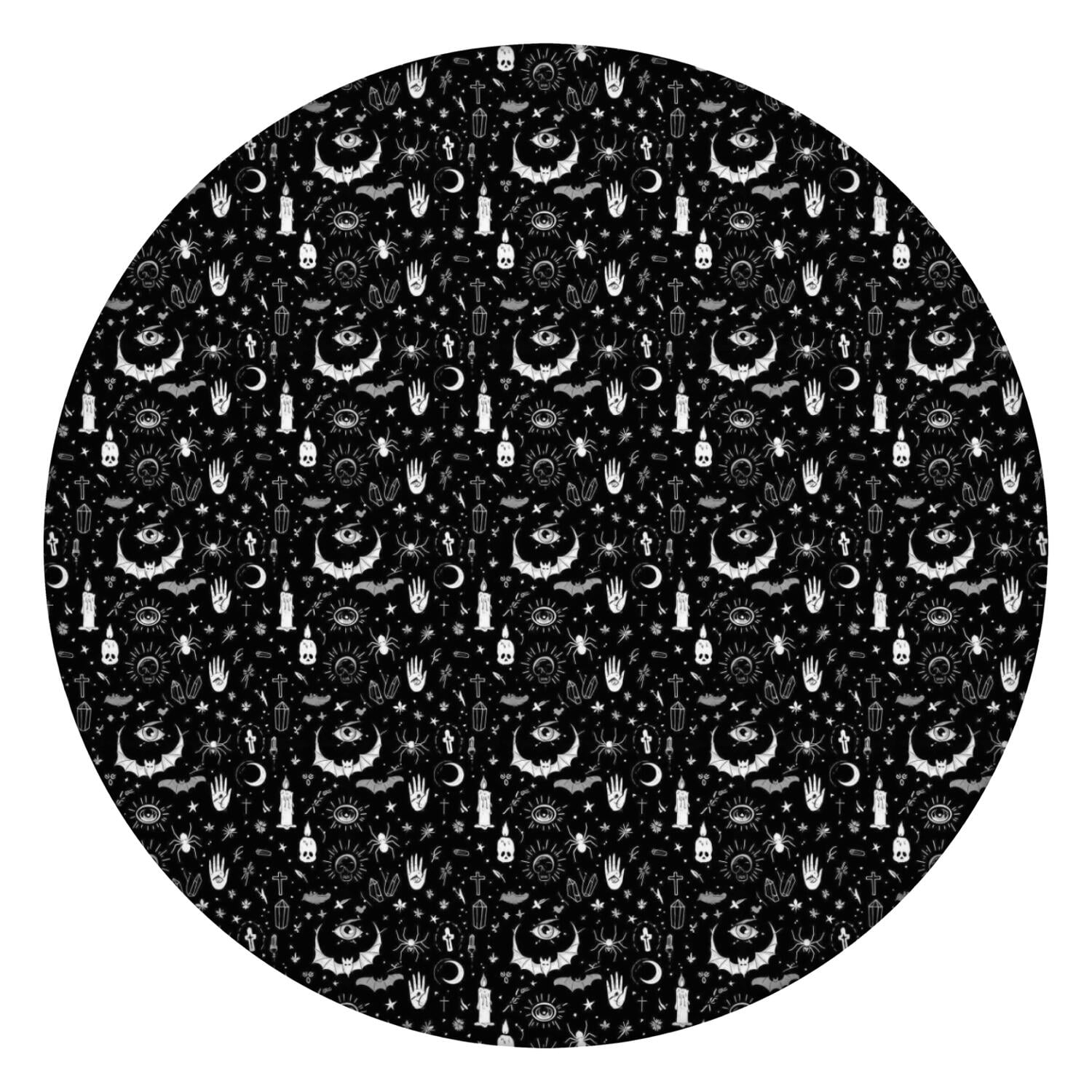 Black White Halloween Candle Eye Bat Pattern Round Fitted Tablecloth ...