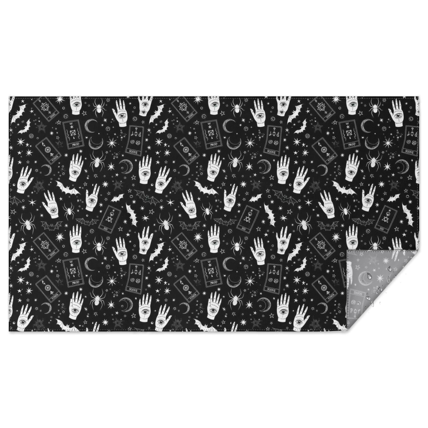 Black White Halloween Hand Tarot Bat Pattern Rectangle Tablecloth 60 ...