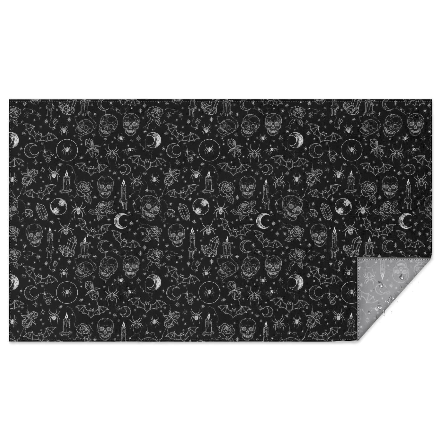 Black White Halloween Skull Bat Moon Pattern Rectangle Tablecloth 60 ...