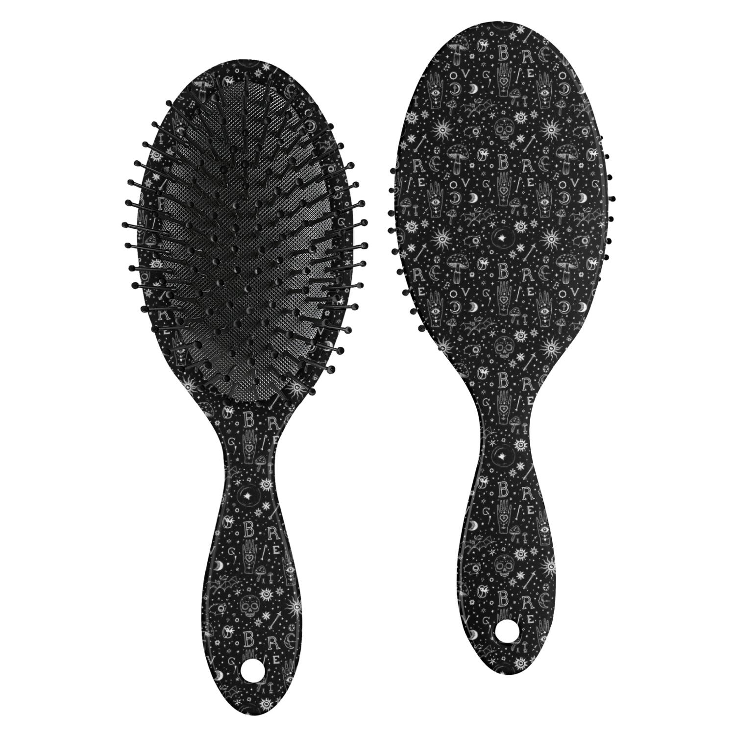 Black White Halloween Symbol Pattern Hair Brush,Girls Detangling Hair ...