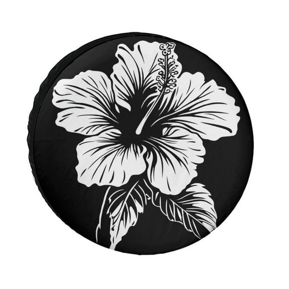 Black White Hibiscus Flower Camper Spare Tire Cover Tropical Flower ...