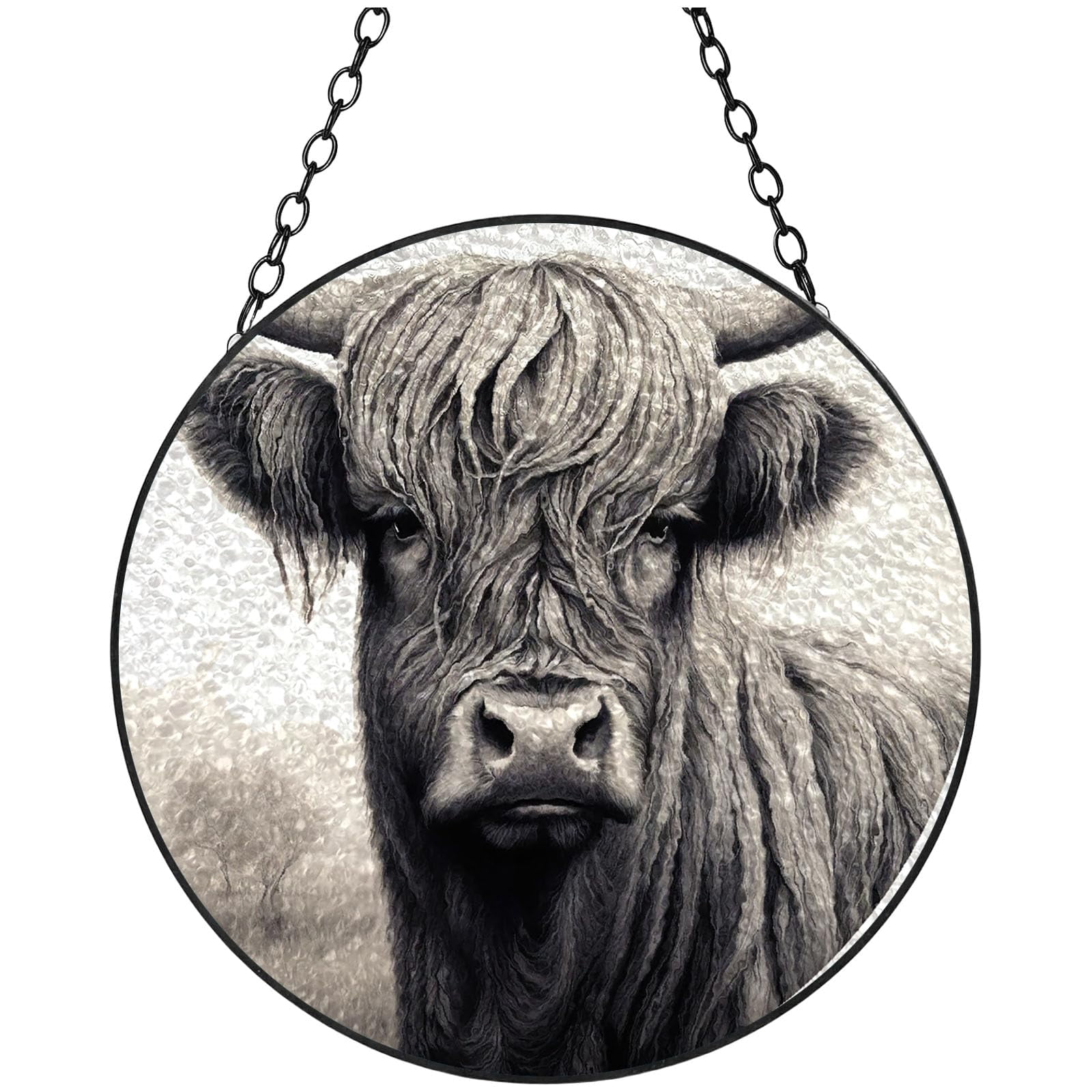 Black and White Highland Cow Stained Glass Suncatcher Window Hangings ...