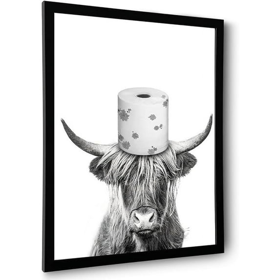 Black and White Highland Cow Wall Art, Framed Funny Bathroom Wall Decor ...