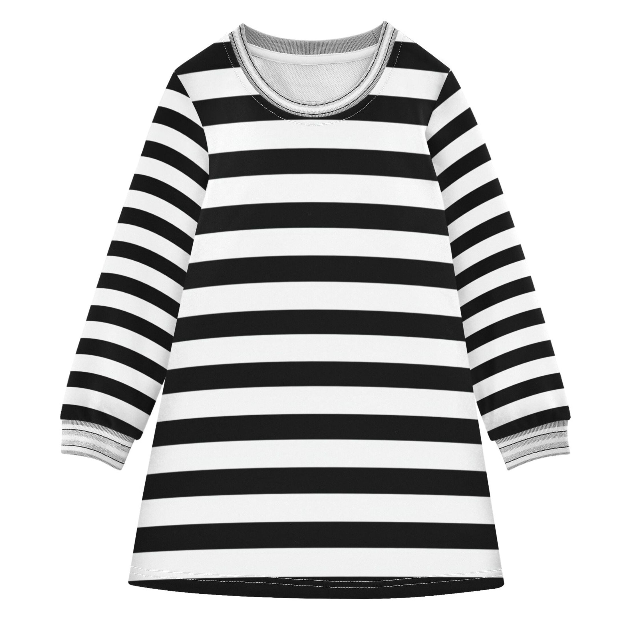 Black White Horizontal Narrow Stripes Long-sleeved Dress A-line One ...