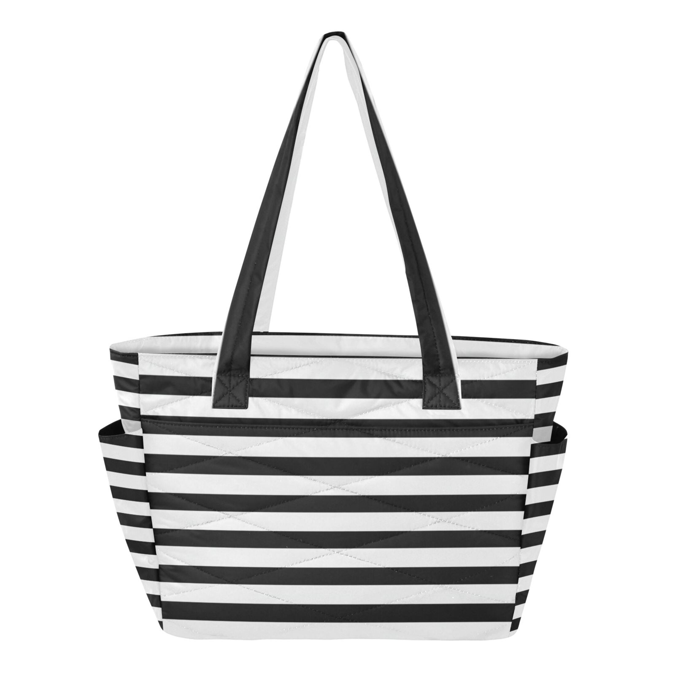 Black White Horizontal Narrow Stripes Women's Quilted Tote HandBag ...