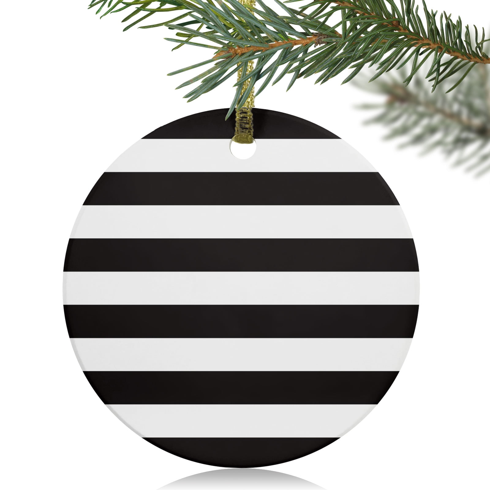 Black White Horizontal Stripe Christmas Ceramic Ornament 2025,3" Round ...