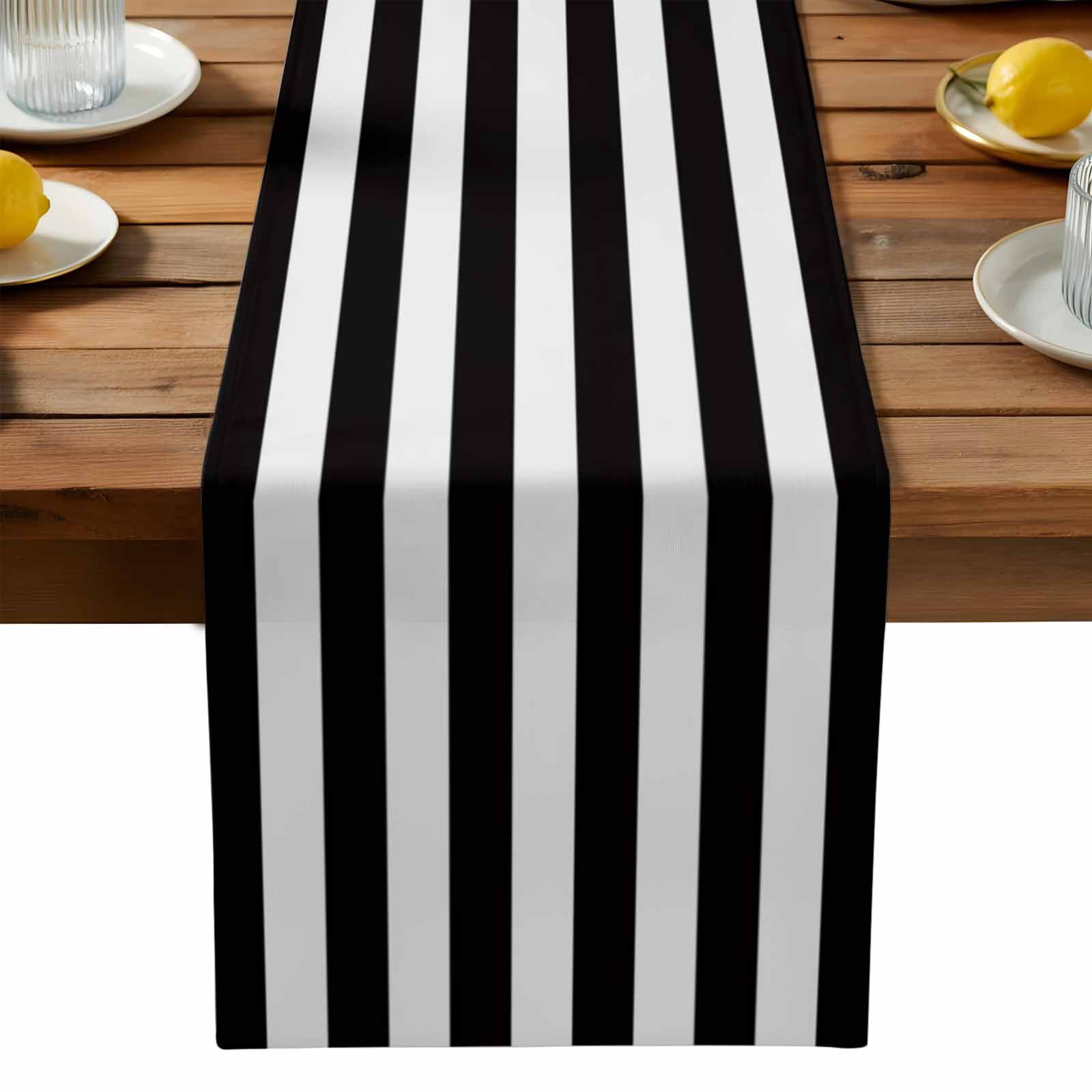 Black White Horizontal Stripe Table Runner-72 Inch Long Simple Texture ...