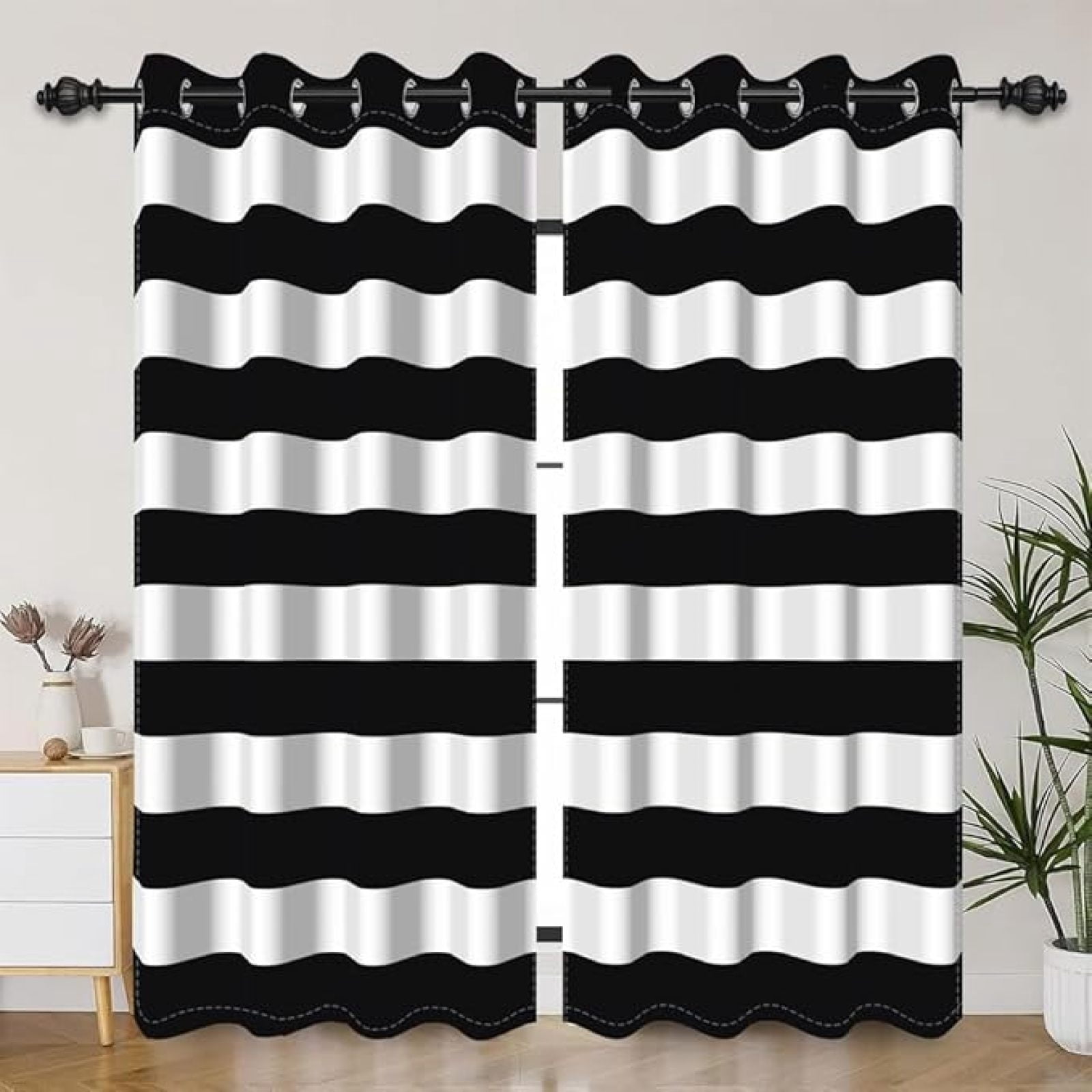 Black And White Horizontal Stripe Window Curtains Black White Striped ...