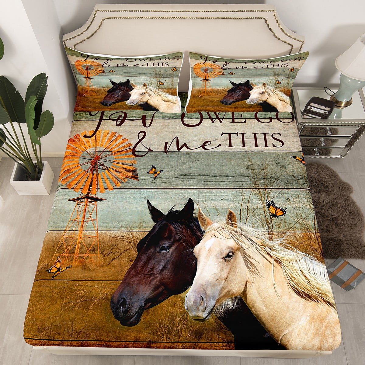 Black and White Horse Fitted Sheet Western Bed Sheets Full,Garden ...