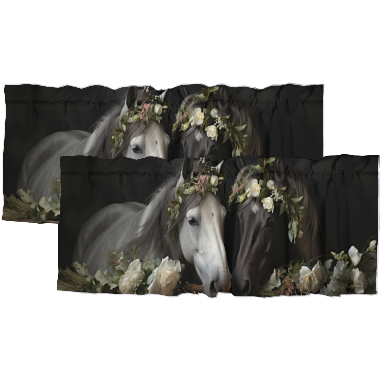 Black White Horses Curtains Valances for Home Decor Rustic Wildlife ...