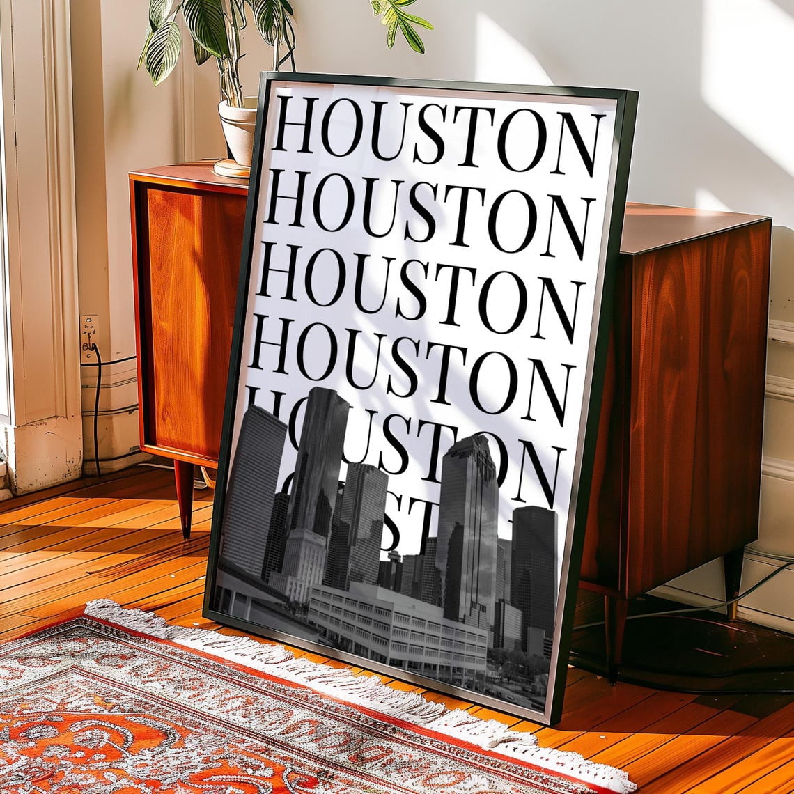 Black White Houston Print Texas Wall Art Houston Tx Skyline Minimalist ...