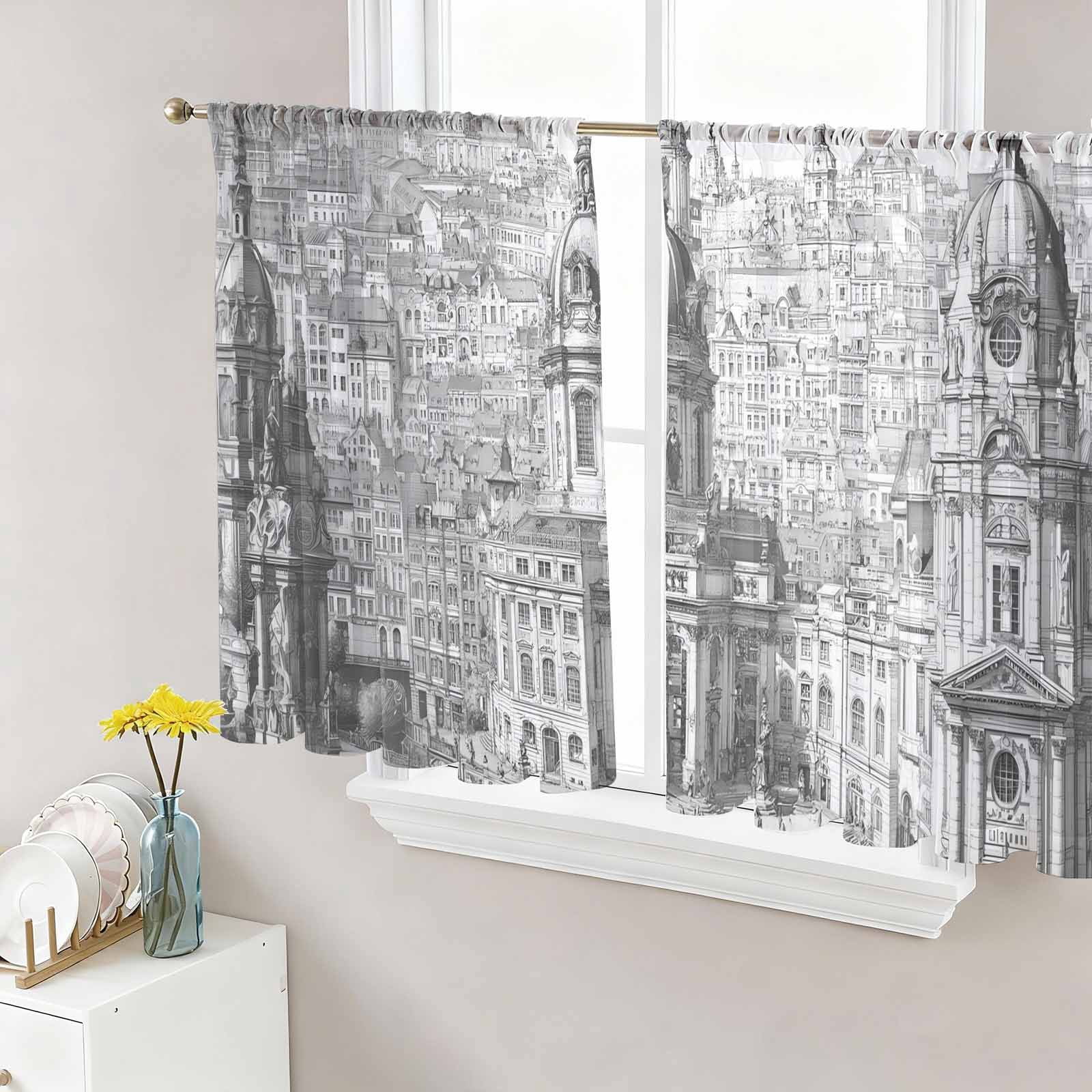 Black and White Illustration Sheer Curtains for Living Room Bedroom ...