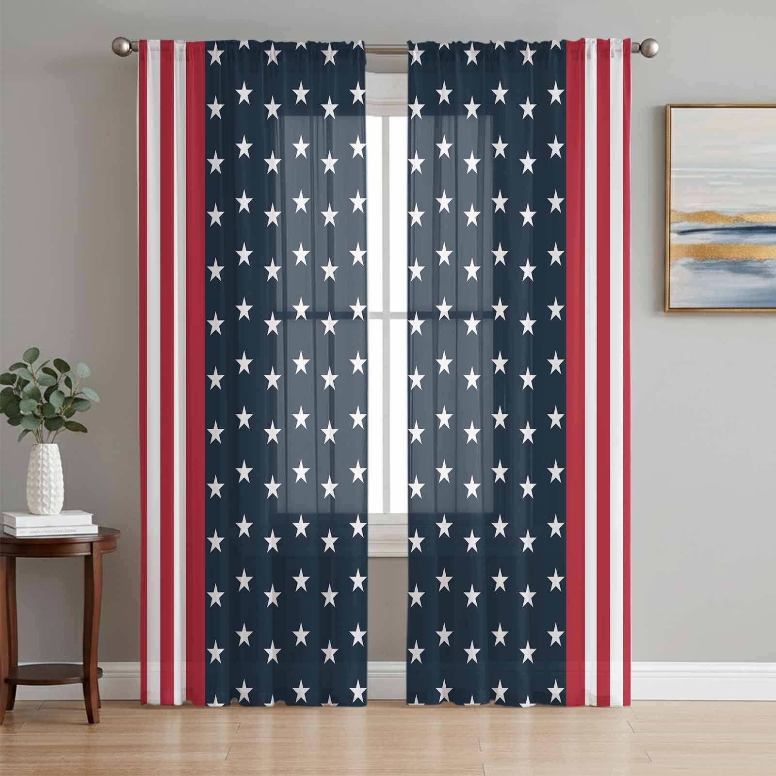 Black White Independence Day Sheer Curtains for Living Room Bedroom 4th ...