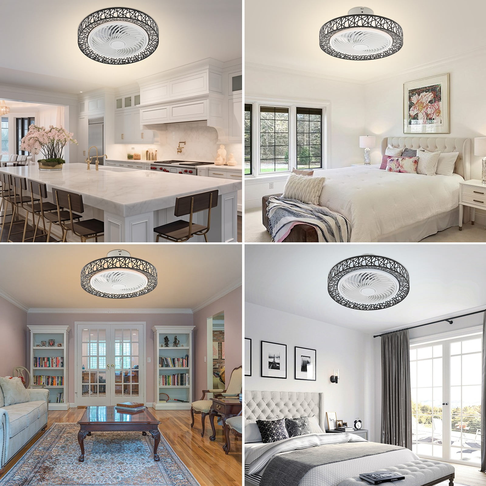 Black&White Indoor Ceiling Mounted Modern Ceiling Fan Light 18.5 Inch ...