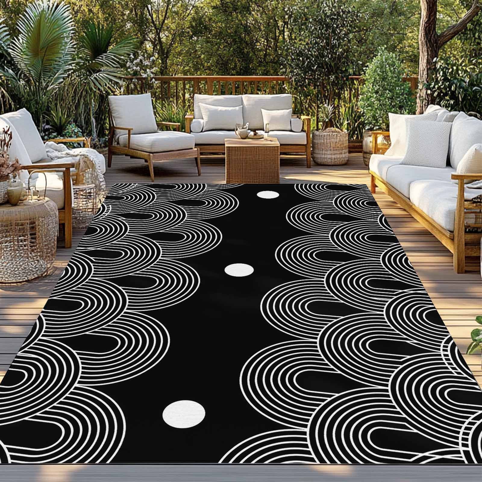 Black White Indoor Outdoor Rugs 4x6 Ft, Abstract Line Boho Minimalist ...
