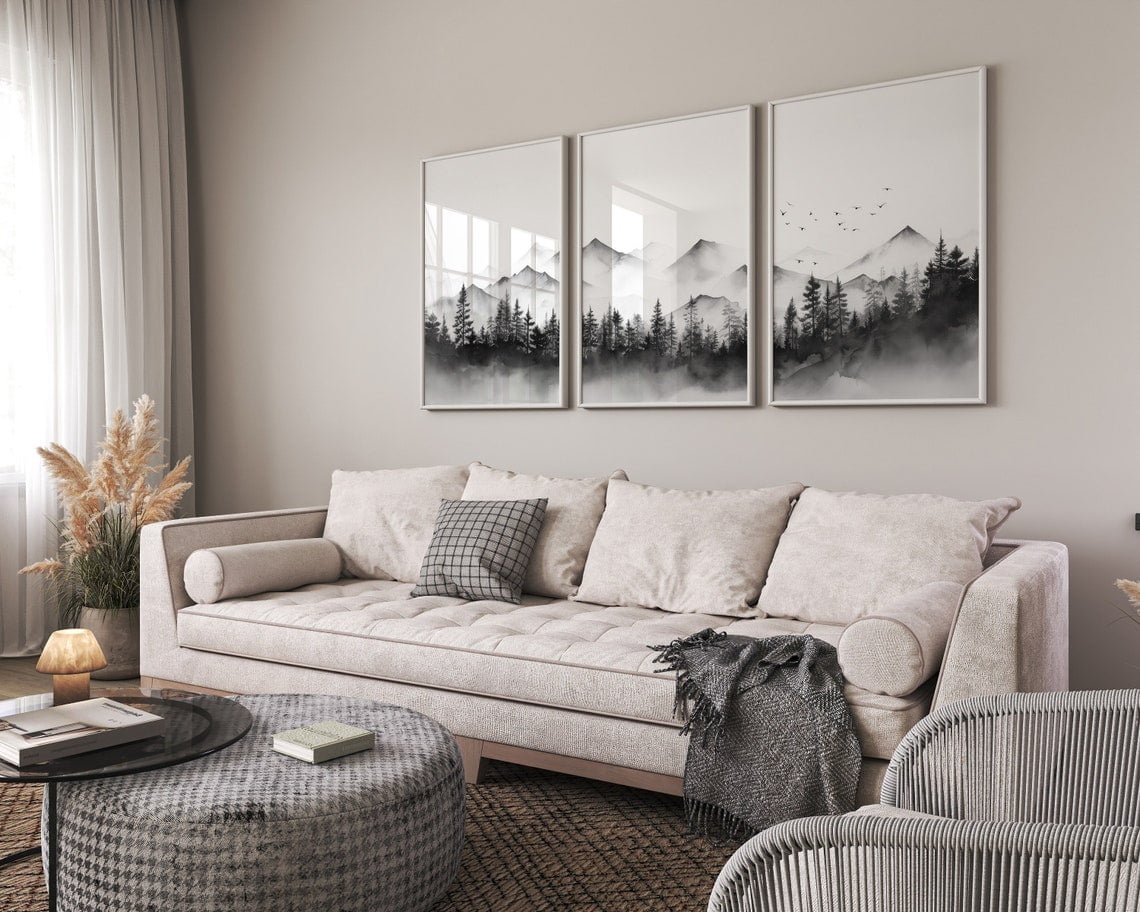 Black White Ink Mountain Wall Art Set 3 Unframed Paper Print 20x30 ...