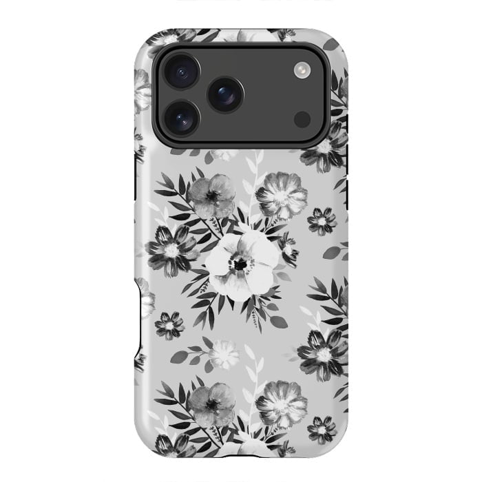 Black White Ink Painted Flowers Minimal Design Case for iPhone 17 to 11 ...