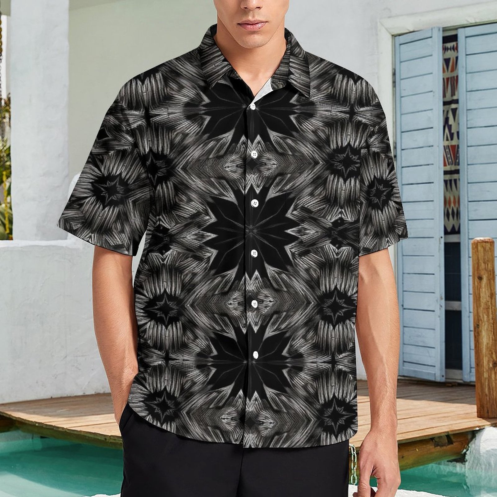 Black White Intricate Floral Pattern Design Summer Shirt For Mens ...