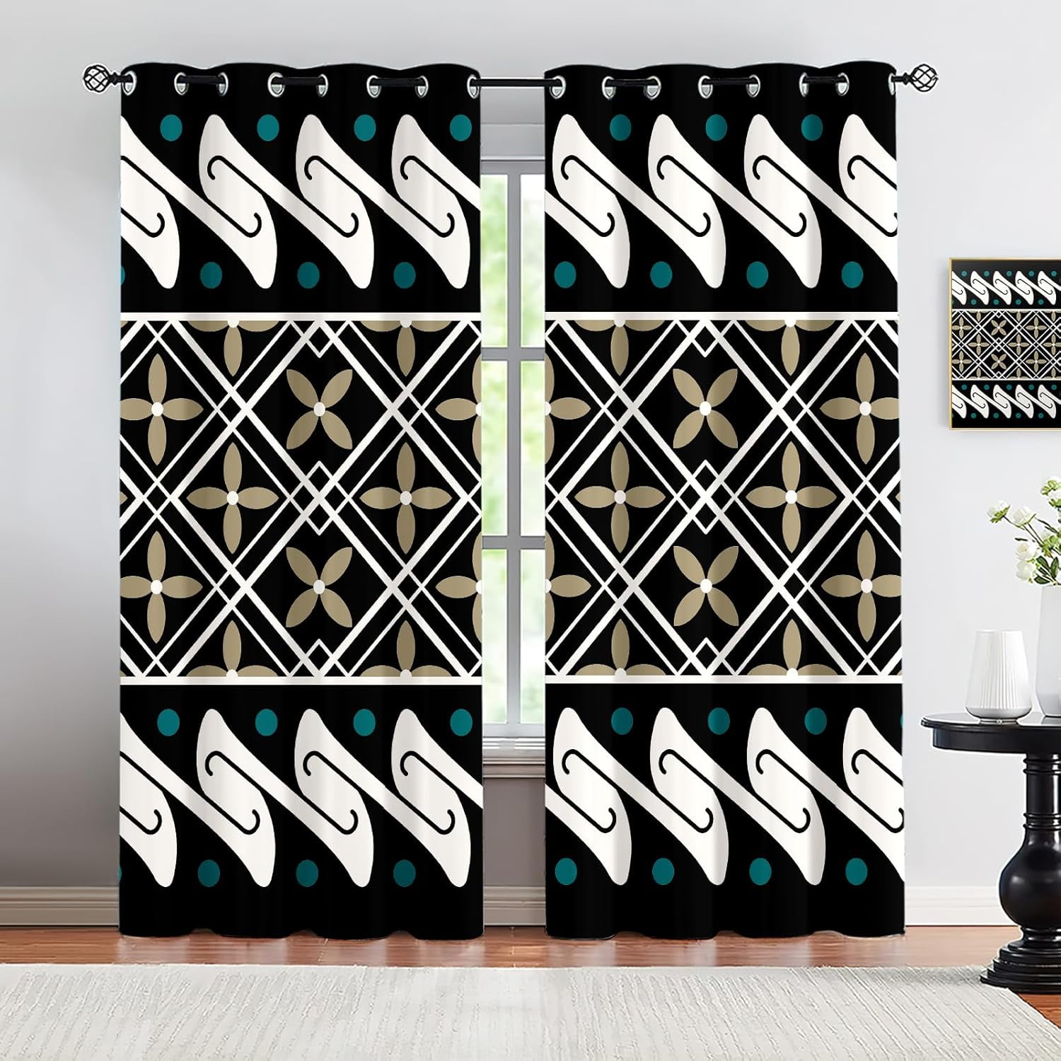 Black And White Irregular Geometry 3D Window Curtains, Traditional ...