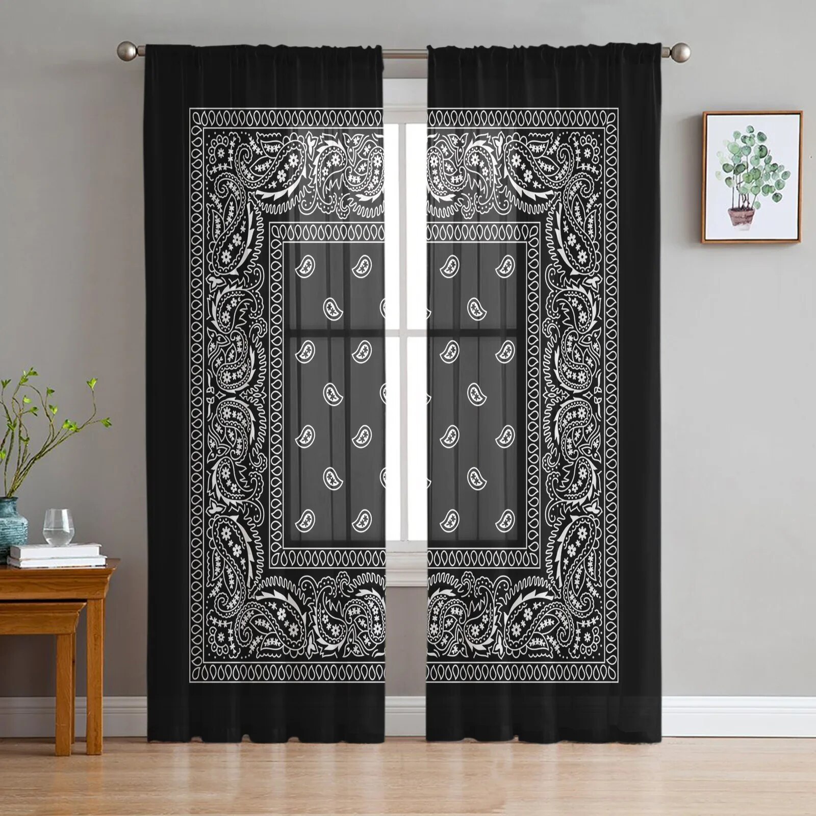 Black White Irregular Geometry Sheer Curtains for Living Room ...