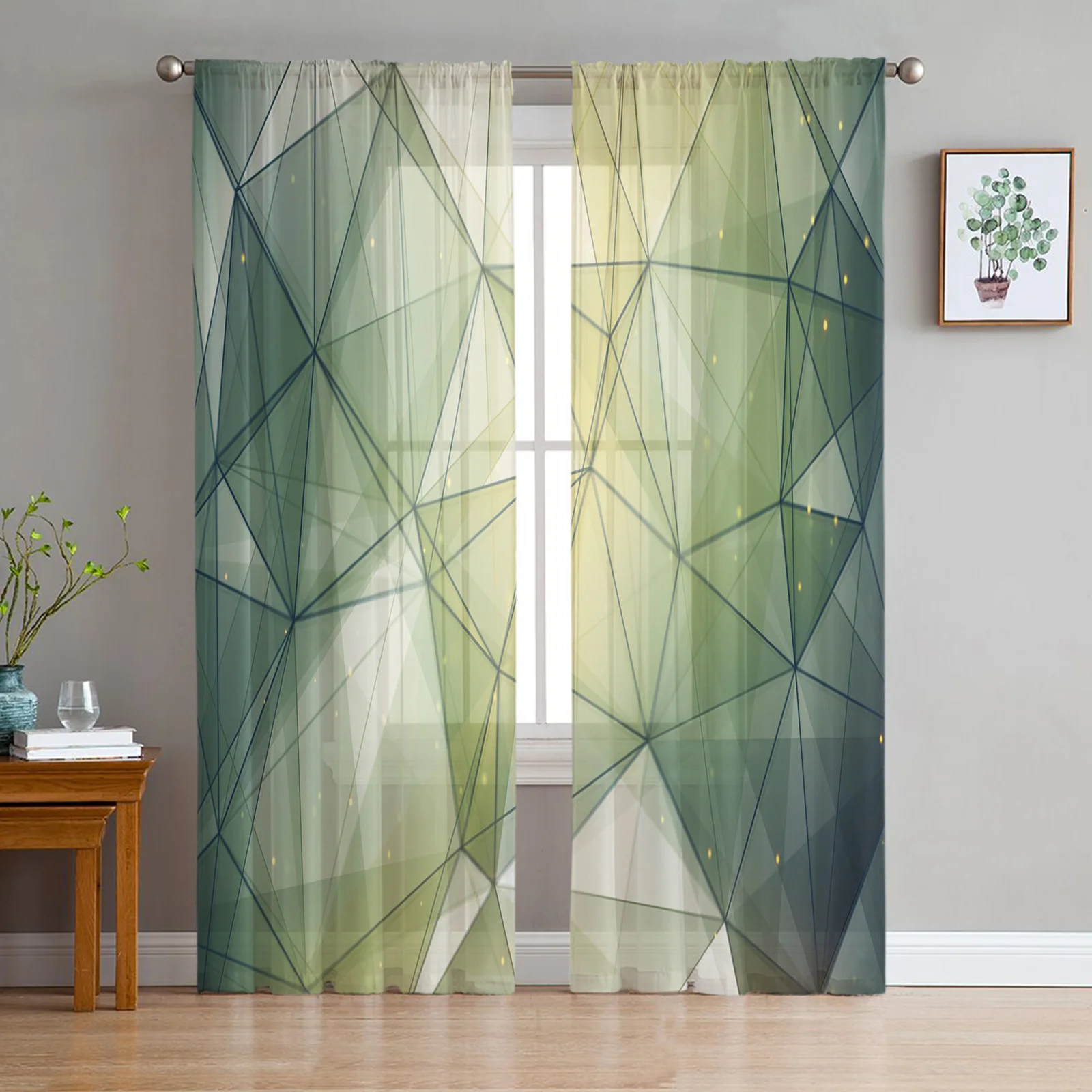 Black White Irregular Geometry Sheer Curtains for Living Room ration ...