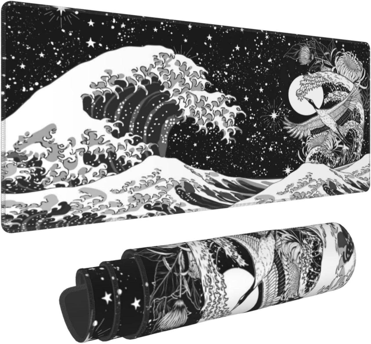 Black and White Japanese Kanagawa Ocean Wave Waves Crane Stars Gaming ...