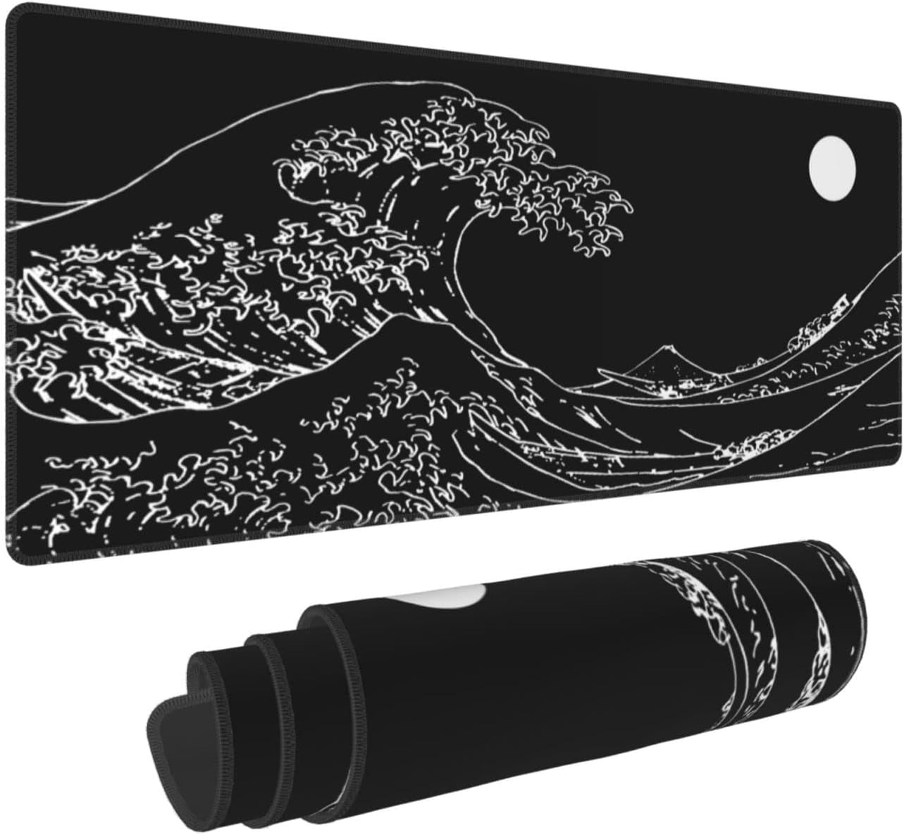 Black and White Japanese Sea Wave Mouse Pad,Extended Large Gaming Mouse ...