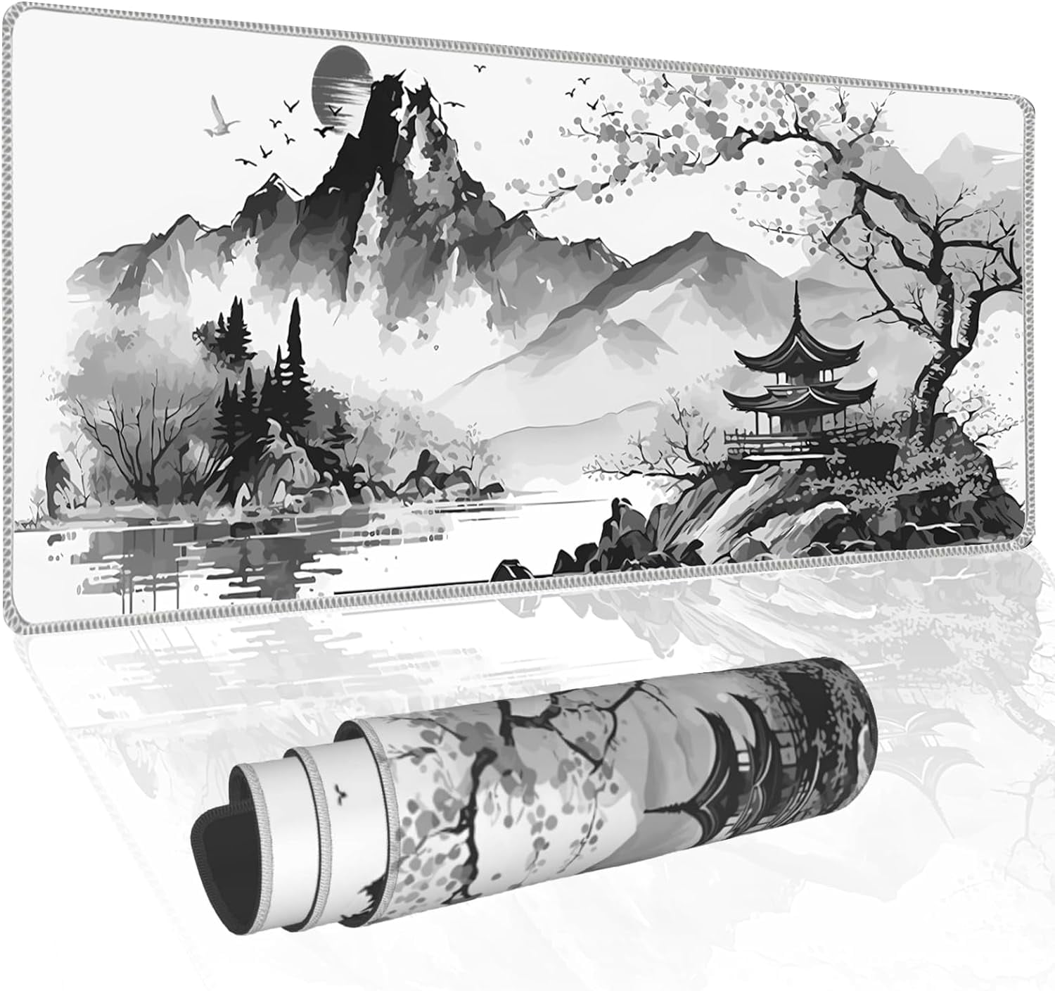 Black and White Japanese Watercolor Cherry Blossom Sakura Gaming Mouse ...