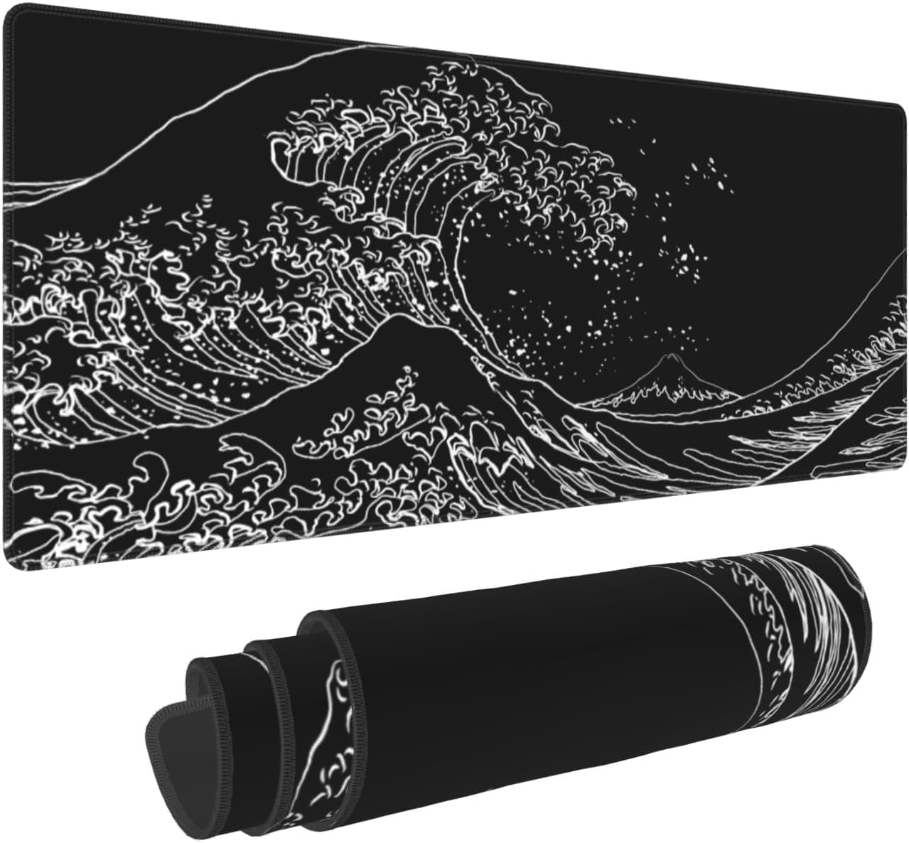 Black and White Japanese Wave Mouse Pad 31.5x11.8 XL Cool Design Sea ...