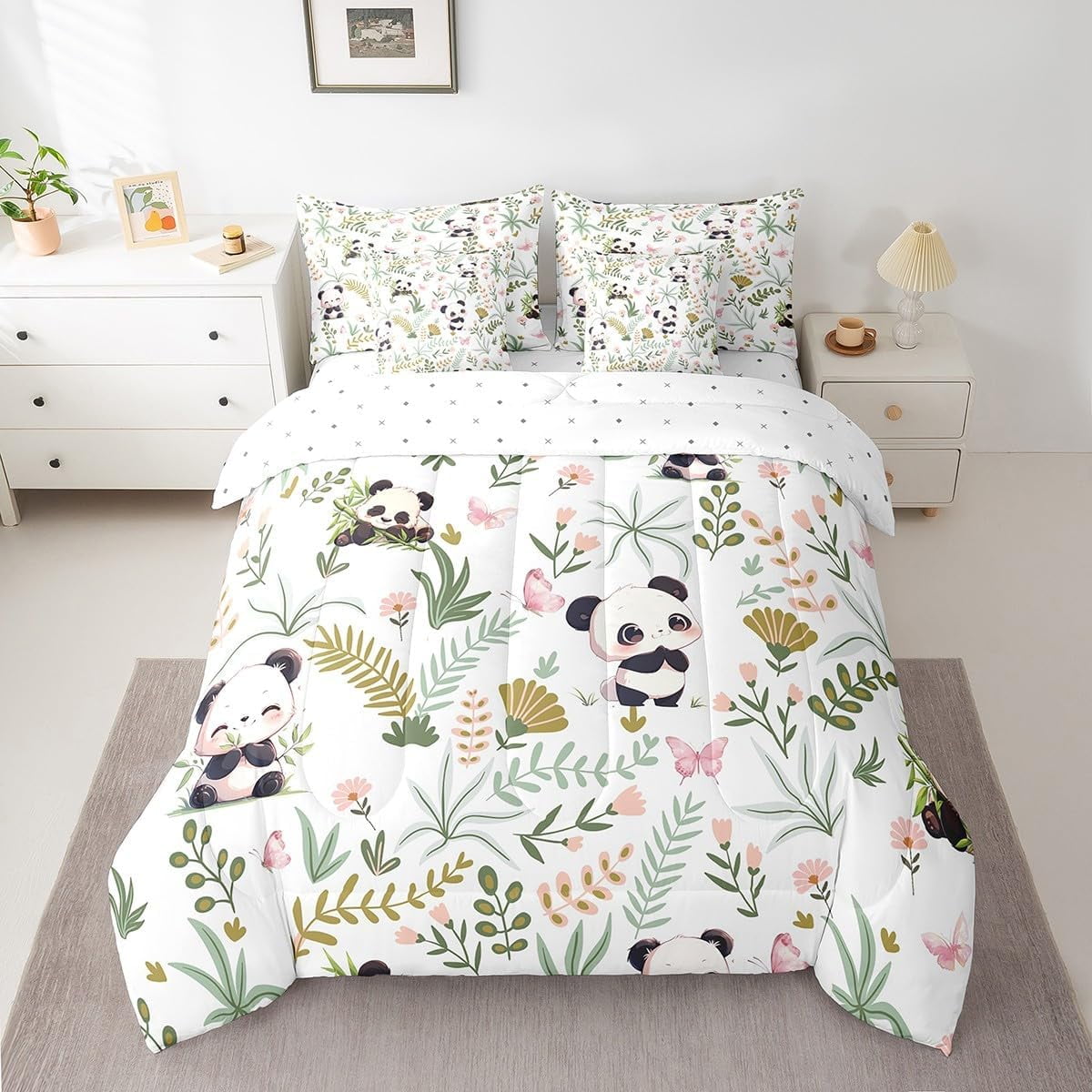 Black White Kawaii Axolotl Reversible Comforter Set Pink Cute ...