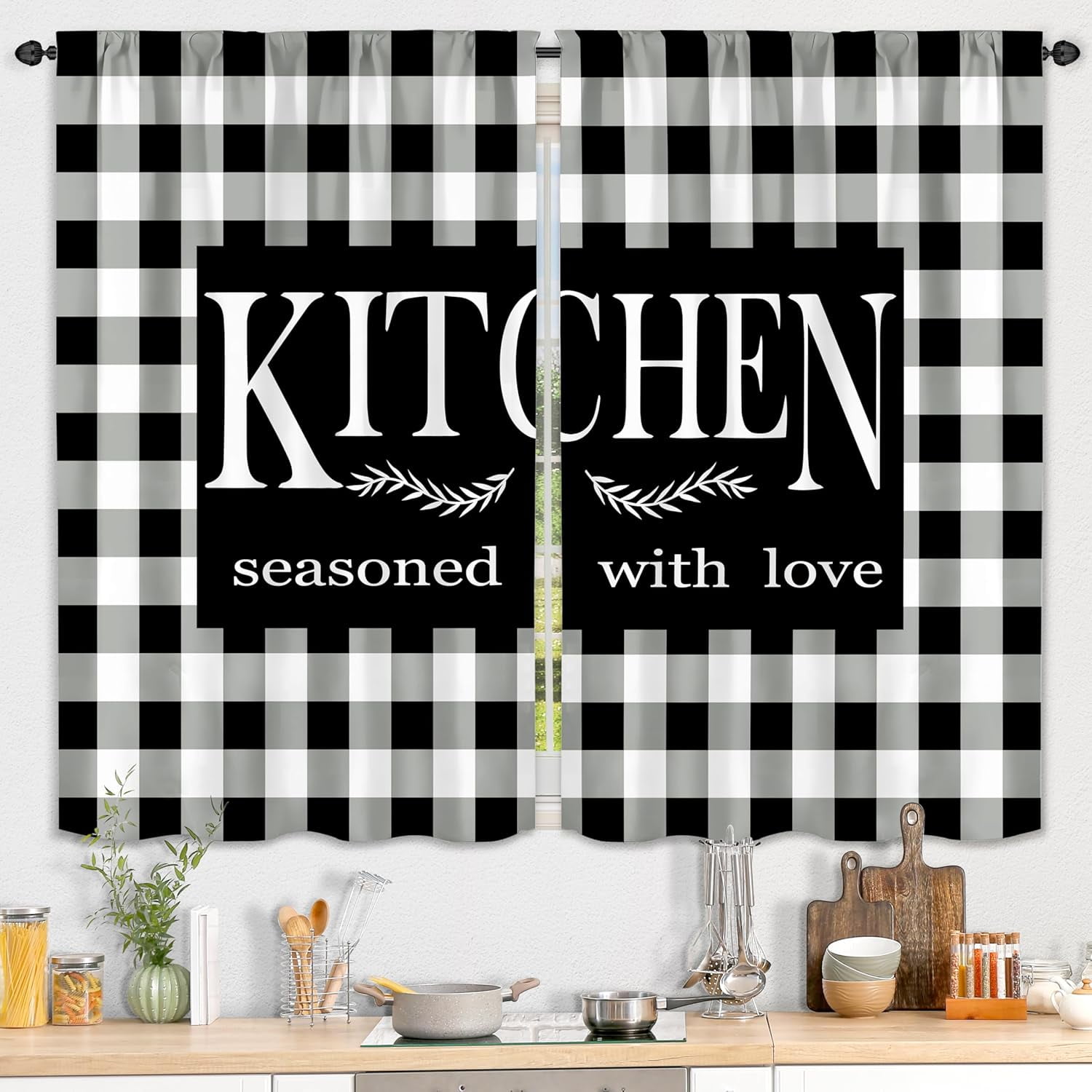 Black White Kitchen Curtains Buffalo Plaid Country Kitchen Window ...
