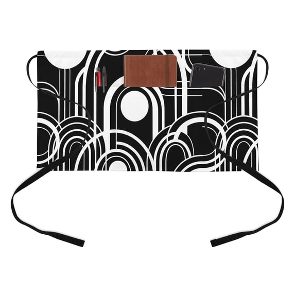 Black White Kitchen Restaurant Half Waist Apron, Abstract Line Boho ...