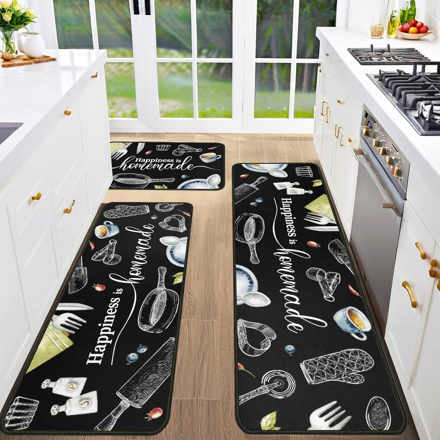 Black and White Kitchen Rugs and Mats Non-Skid Washable for Floor ...