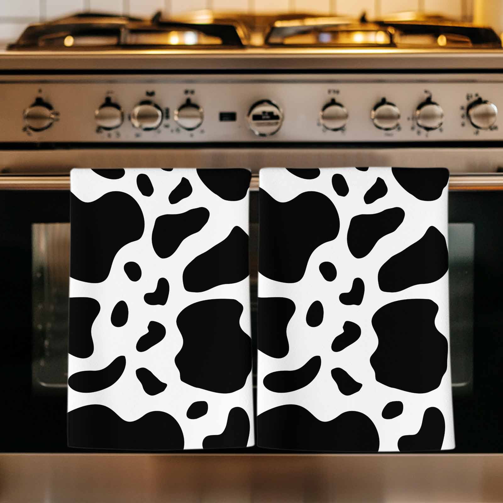Black and White Kitchen Towels Set of 2, Farmhouse Cow Black White ...
