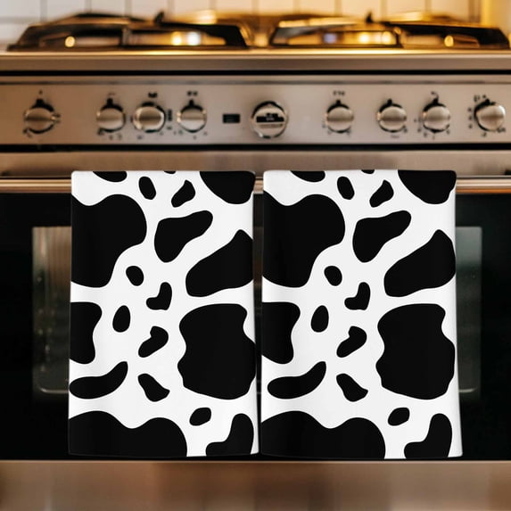 Black and White Kitchen Towels Set of 2, Farmhouse Cow Black White ...