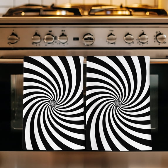 Black White Kitchen Towels Set of 2, Farmhouse Striped Spiral Vortex ...