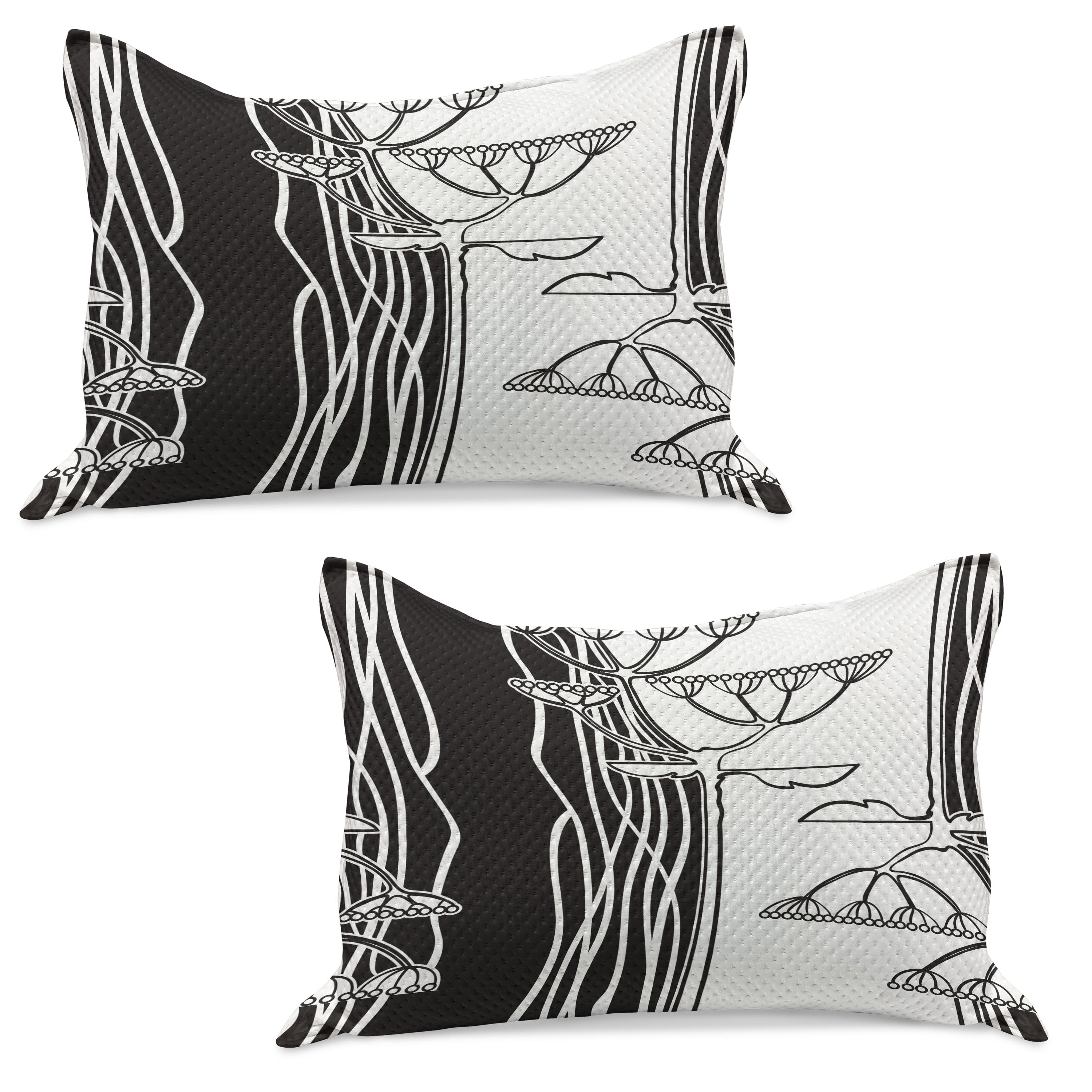 Black and White Knitted Quilt Pillowcover Set of 2, Abstract Plants ...