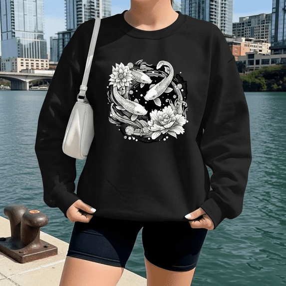 Black White Koi Carp Japanese Nishikigoi Fish Zen Pond Gift Sweatshirt ...
