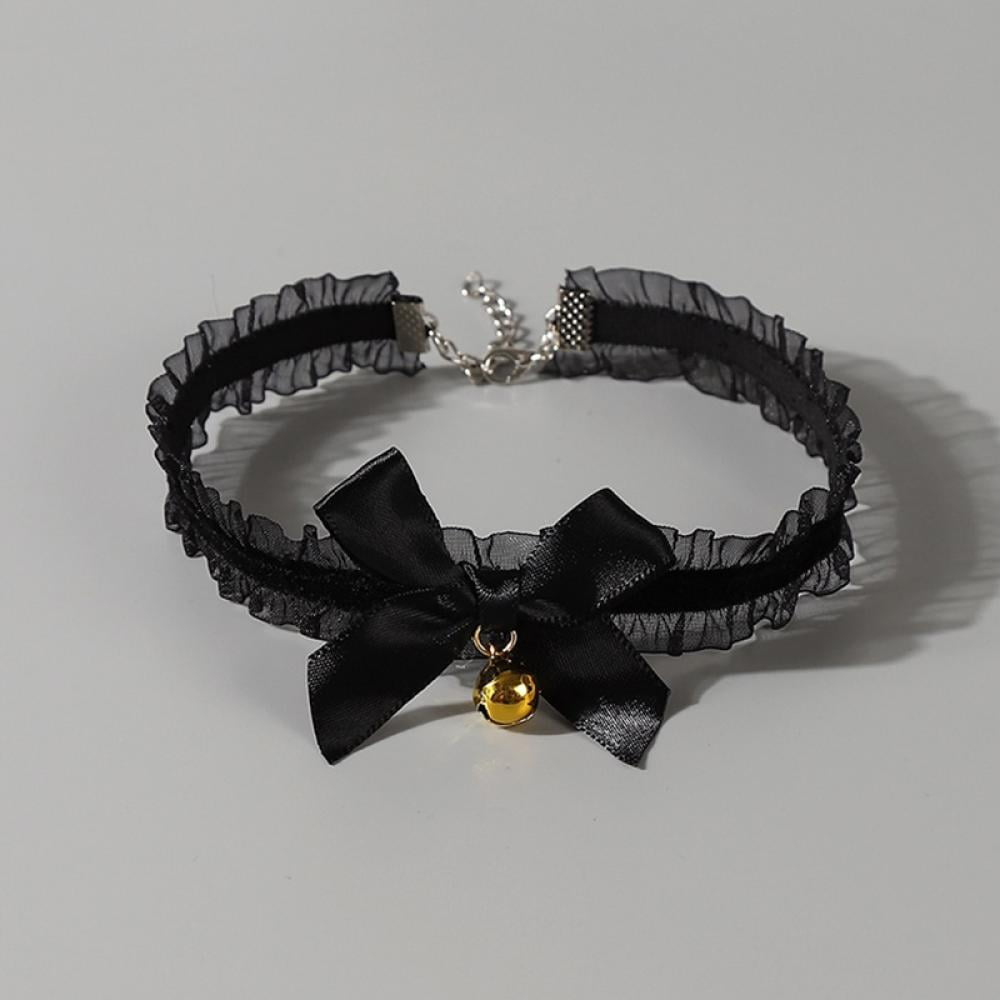Black White Lace Choker with Bell Sweet Cute Choker Necklaces for Women