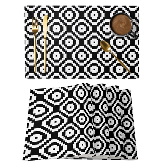 Black White Lattice Cotton Linen Placemats Set of 4, Geometric Modern ...