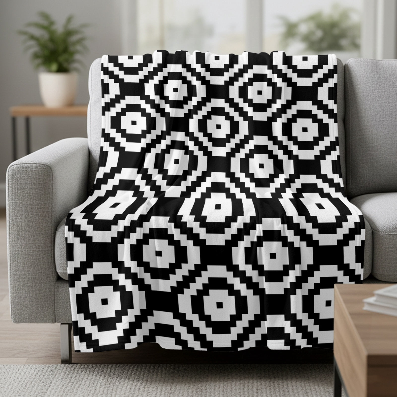 Black White Lattice Fleece Throw Blanket Geometric Modern Simple ...