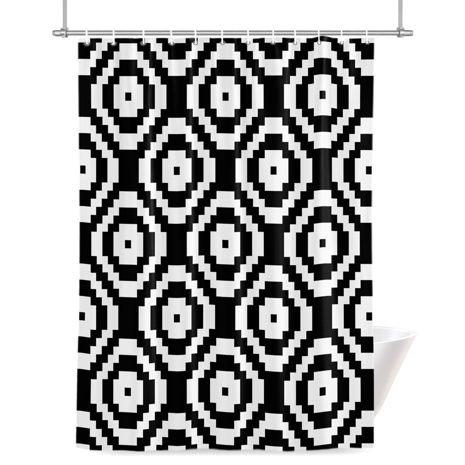 Black White Lattice Shower Curtains for Bathroom, Geometric Modern ...
