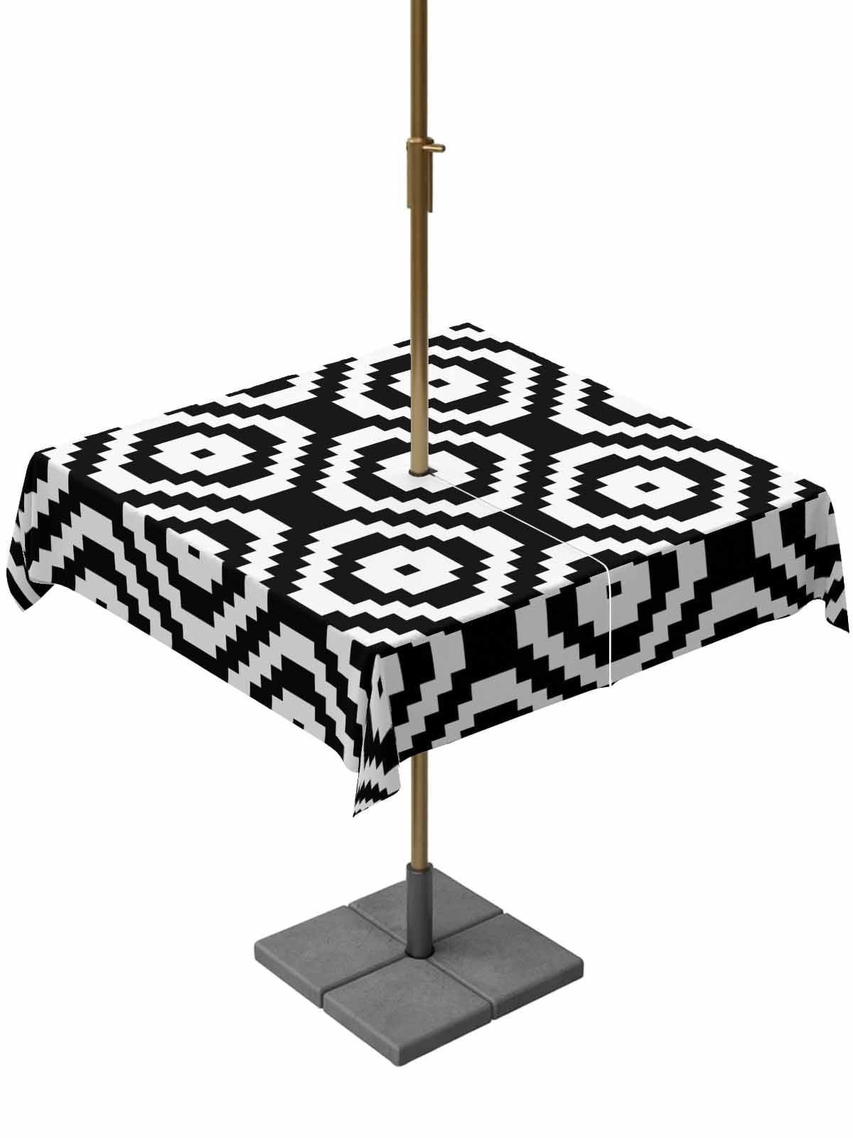 Black White Lattice Square Outdoor Tablecloth with Umbrella Hole ...