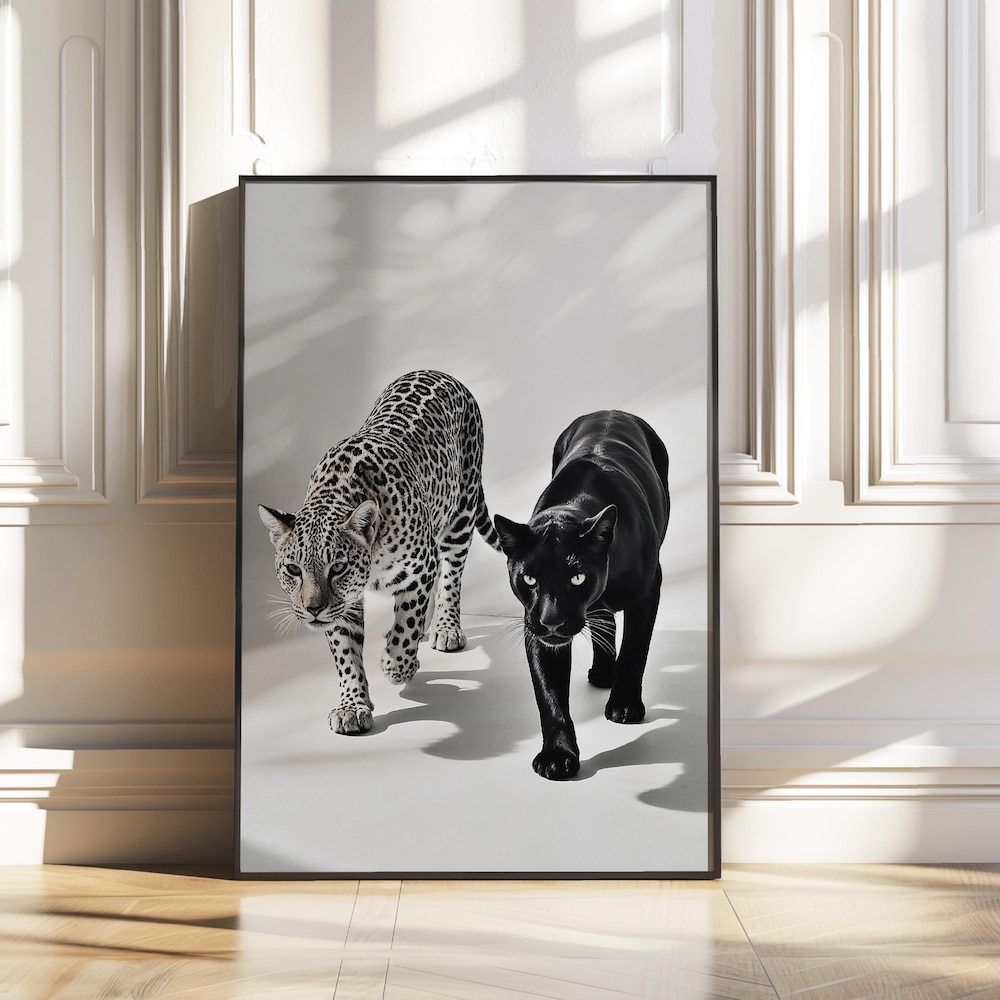 Black And White Leo.Pard Monochrome Wall Art Poster, Modern Fashion Leo ...