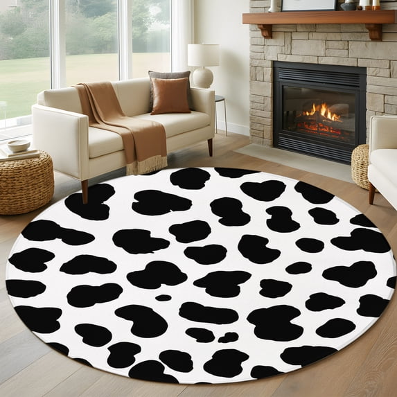 Black White Leopard 6' Round Rug for Living Room Under Coffee Table ...