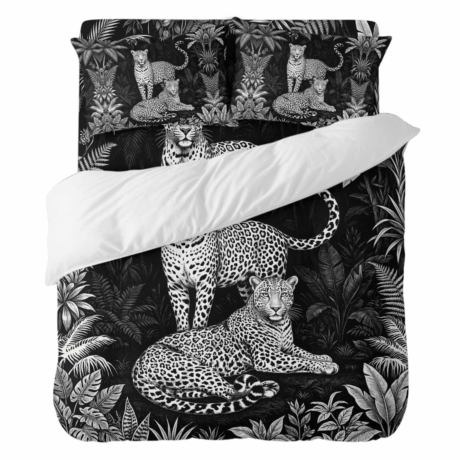 Black And White Leopard Bedding Duvet Cover Set Twin Size 4 Pieces ...