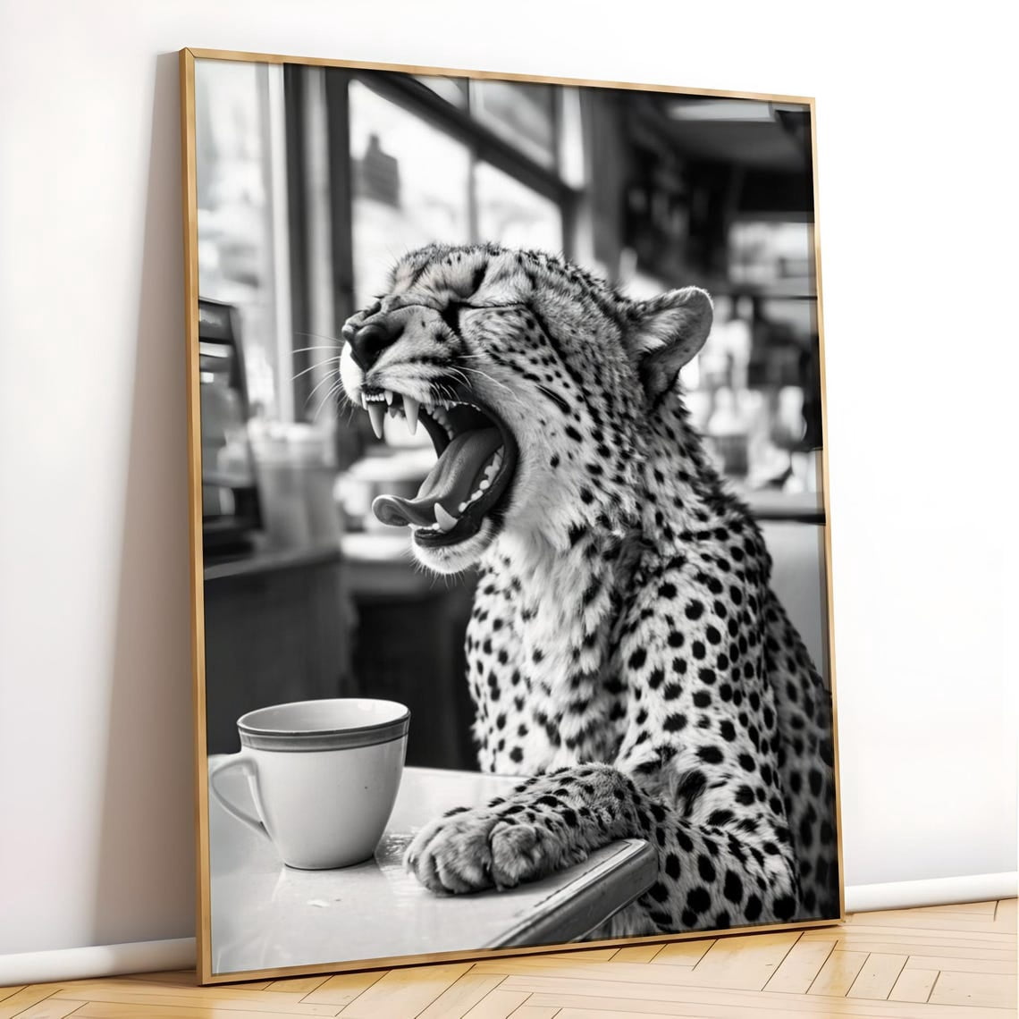 Black White Leopard Coffee Kitchen Wall Art, Unframed Canvas Size 8x12 ...