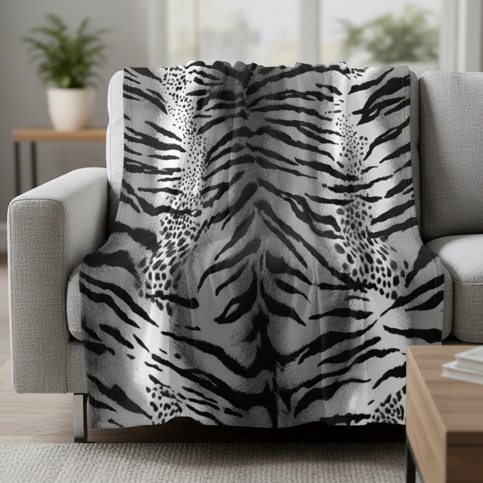 Black And White Leopard Fleece Throw Blanket Abstract Vintage Animal ...
